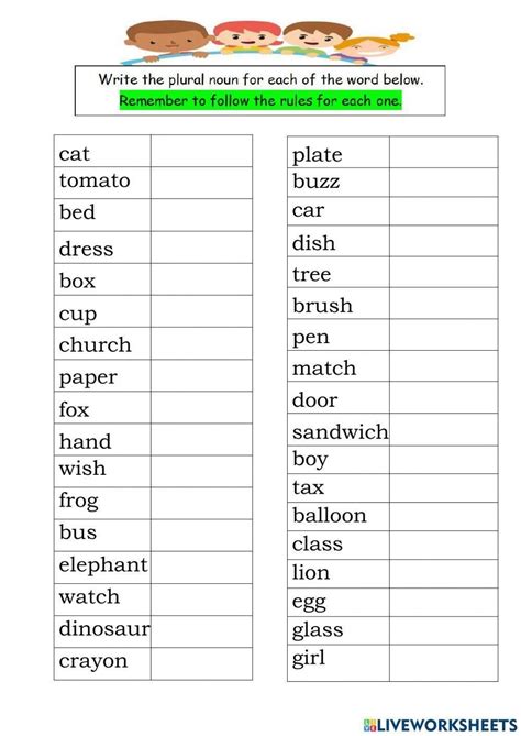 Singular Plural Nouns Interactive Worksheet Nouns Worksheet