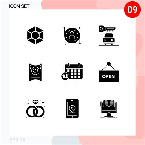 User Interface Pack Of 9 Basic Solid Glyphs Of Timetable Schedule Car Wedding Love Editable