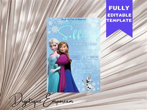Editable Frozen Birthday Invitation Template Princess Elsa Girl Evite