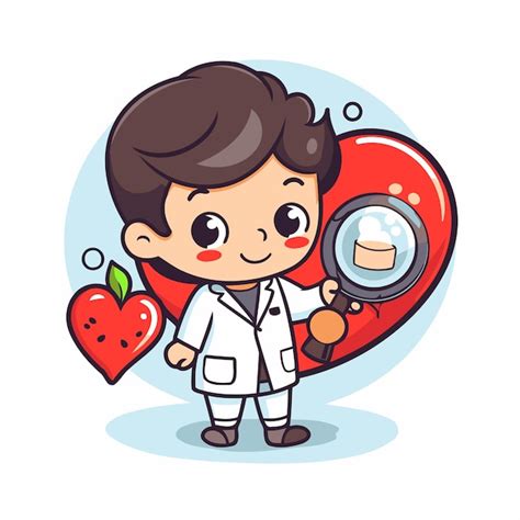 Docteur Mignon Tenant Une Loupe Et De La Nourriture Illustration