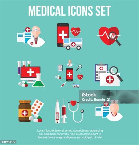 의료 및 의료 아이콘 세트입니다 Infographic 디자인 요소입니다 벡터 일러스트 레이 션 건강관리와 의술에 대한 스톡 벡터