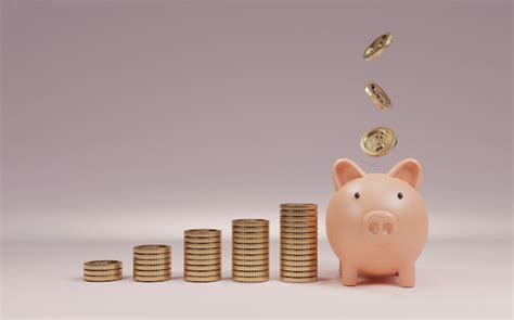 お金の節約と預金の概念、3dレンダリング技術による創造的なアイデアのために青い背景に落ちるピンクの貯金箱と1ドル硬貨。 プレミアム写真
