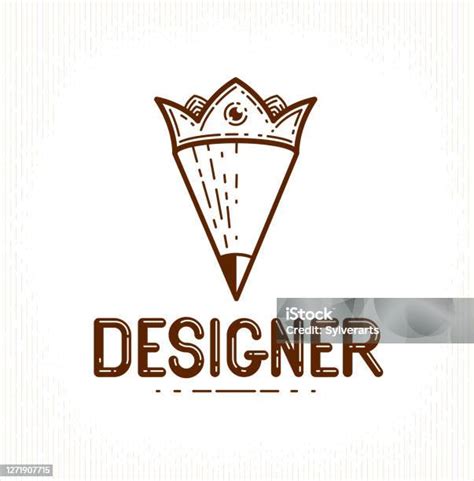 크라운 벡터 간단한 트렌디 로고 또는 디자이너 또는 스튜디오 크리에이티브 킹 로얄 디자인 선형 스타일과 결합 된 연필 개념에