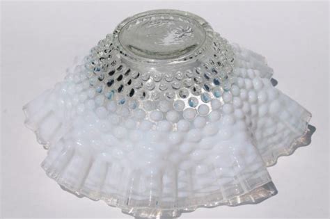 Vintage Fenton Glass French Opalescent Hobnail Moonstone Crimped Ruffle