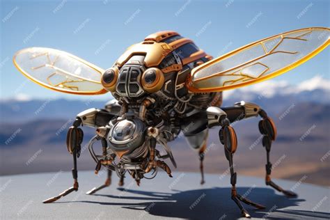 Premium Ai Image Bionic Bee Flying Transclucent Wings Robotic Bug