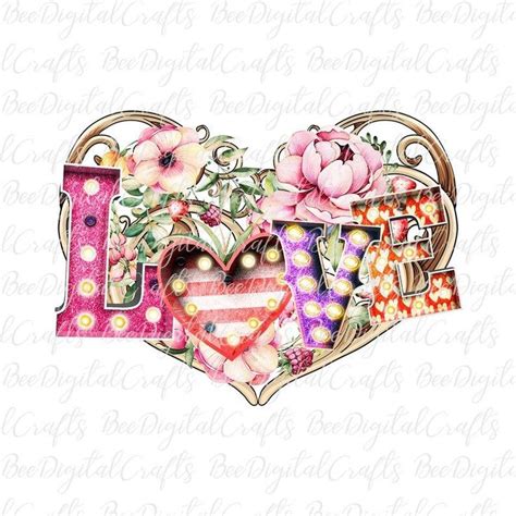 Floral Heart Clipart Love T Shirt Digital Png Design Flower Sublimation