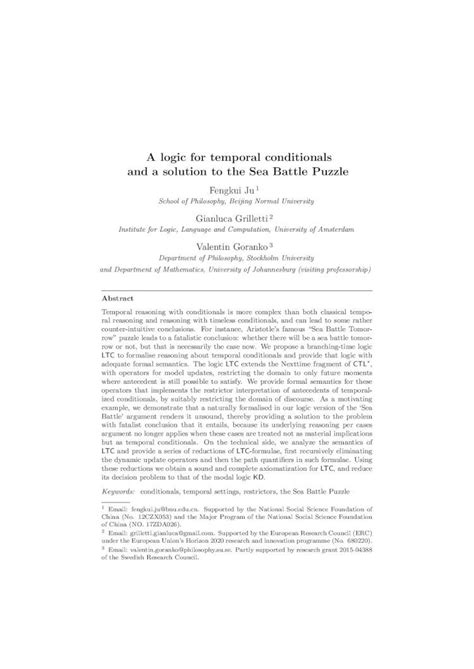 Pdf A Logic For Temporal Conditionals And A Solution To The