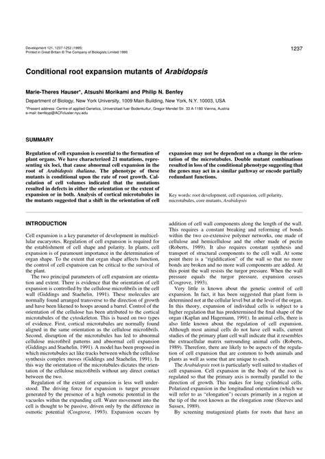 Pdf Conditional Root Expansion Mutants Of Arabidopsis