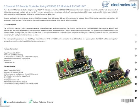 Channel Rf Remote Control Electronics Lab Com
