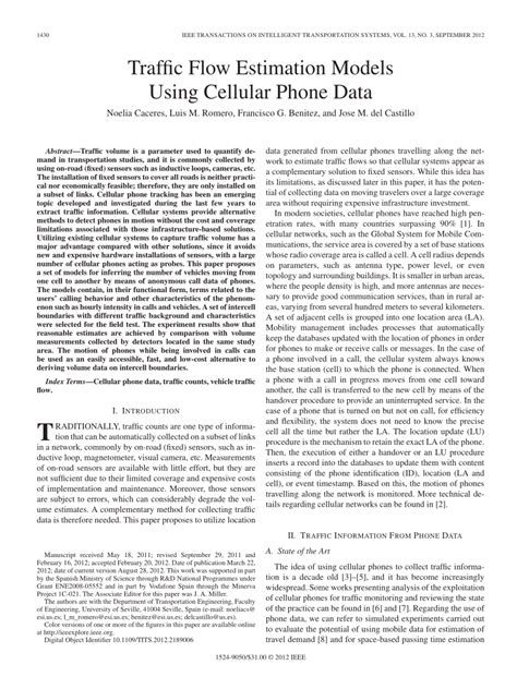 Pdf Traffic Flow Estimation Models Using Cellular Phone Data
