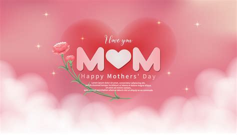 Pink Vector I Love You Mom Background With Carnations On Hearts