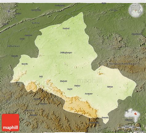 Physical 3d Map Of Shahdol Darken
