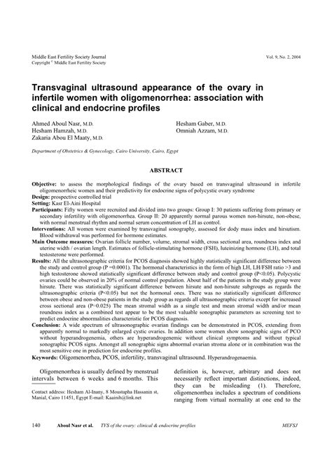 Transvaginal Ultrasound Appearance Of The Ovary In Infertile Women With