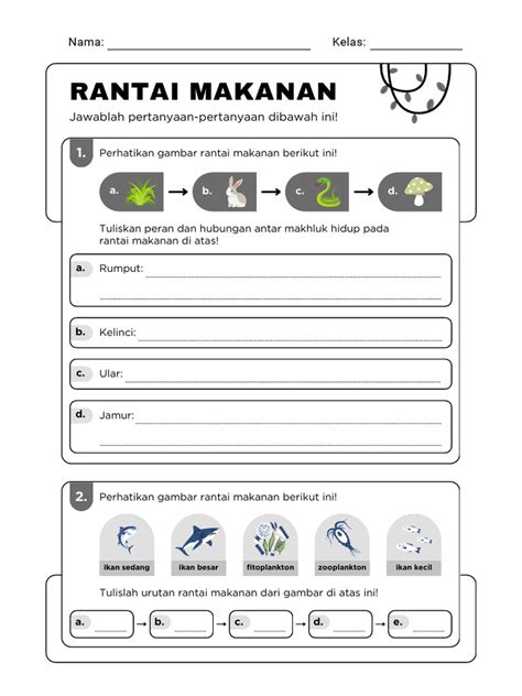 Rantai Makanan Lembar Kerja Pendidikan Ipas Hijau Dan Biru Ilustrasi