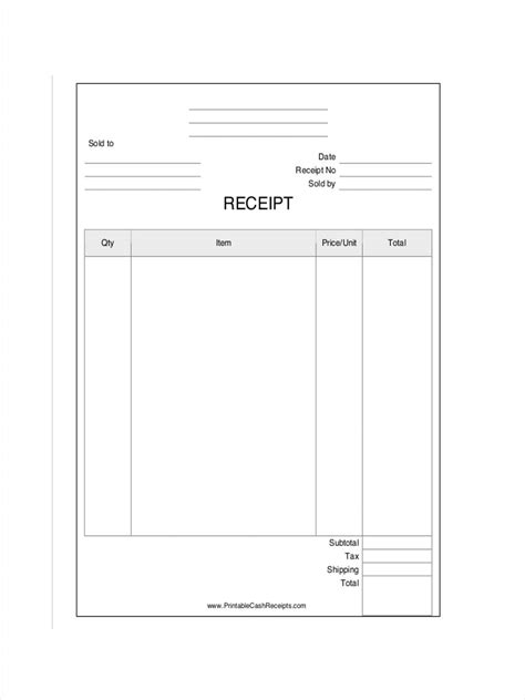 Sample Receipt Form