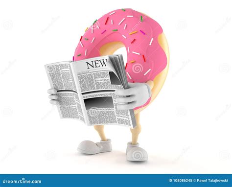 Donut Character Reading Newspaper Stock Illustration Illustration Of Colorful Press