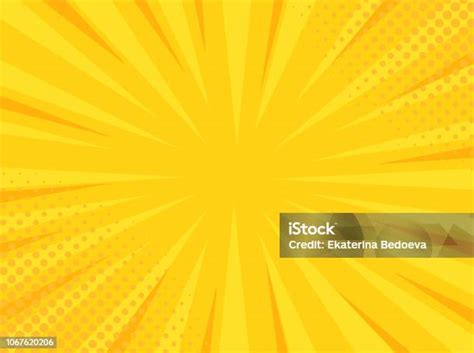 레트로 만화 팝 아트 노란색 줄무늬와 하프톤 도트 배경 클래식 빈티지 만화 스타일입니다 태양 하늘에 대한 스톡 벡터 아트 및 기타 이미지 태양 하늘 고풍스런
