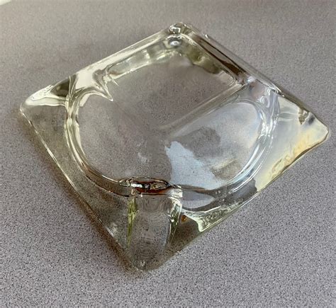 Vintage Clear Glass Square Cigar Ashtray In Square Wooden Etsy