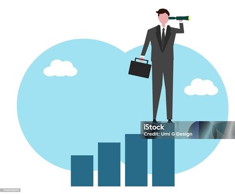 Pengusaha Dan Teleskop Pria Berdiri Di Atas Grafik Karier Dan Masa