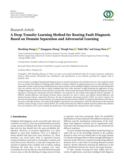 Pdf A Deep Transfer Learning Method For Bearing Fault Diagnosis Based