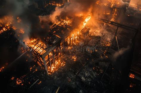 Urban Fire Disaster View With Intense Flames And Smoke Neural Network Ai Generated Stock Image