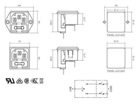 C14 Dual Fused Power Entry Module 0717 2 Series Iec En60320 Type Thermaco