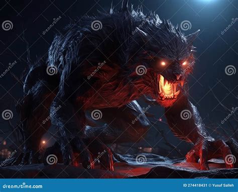 A Massive Werewolf With Fiery Red Eyes Fantasy Generative Ai Stock