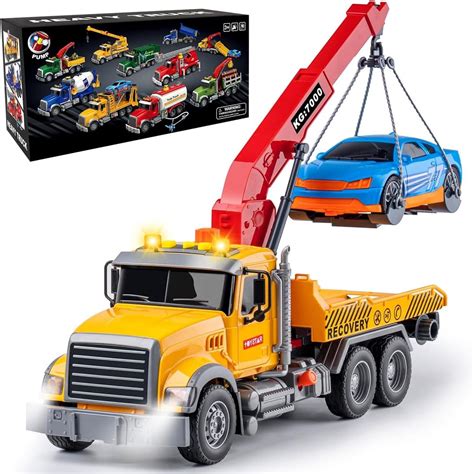 15 Large Tow Truck Toy Friction Powered Transport Truck Crane Toy With