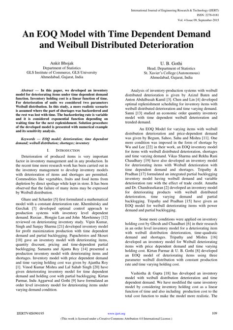 Pdf An Eoq Model With Time Dependent Demand And Weibull Distributed Deterioration