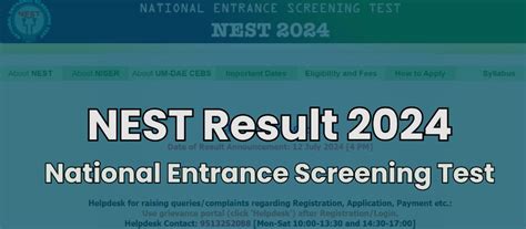 nest result 2024 check national entrance screening test results today