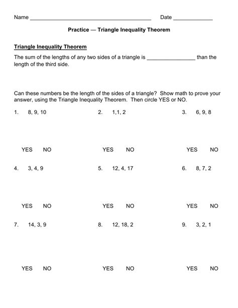 Triangle Inequality Theorem Worksheet