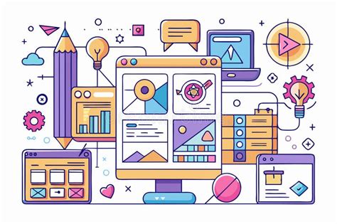 A Vibrant Digital Workspace Showcases The Wireframing Process With