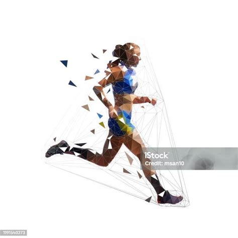 실행 여자 낮은 폴리 벡터 일러스트 젊은 성인 활동적인 사람들 한 여자 기하 도형에 대한 스톡 벡터 아트 및 기타 이미지 기하 도형 달리기 모양 Istock
