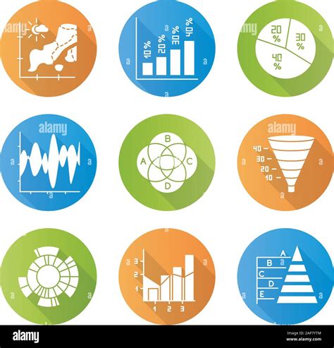 Chart And Graph Flat Design Long Shadow Glyph Icons Set Temperature Map Vertical Histogram