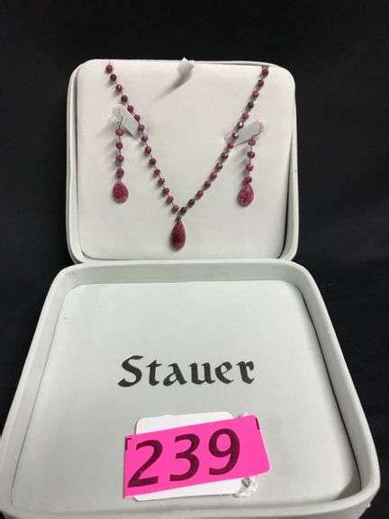 Stauer Sterling Silver And Ruby Necklace And Earring Set Auctions And