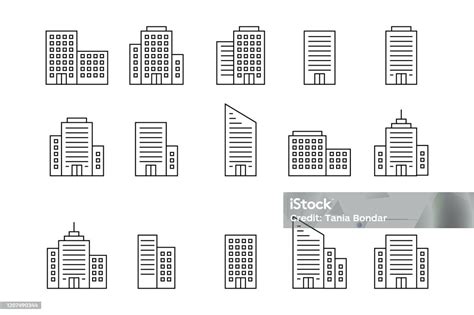 建築物圖示設置線條樣式向量圖形及更多一組物體圖片 一組物體 住宅建築 公寓 Istock