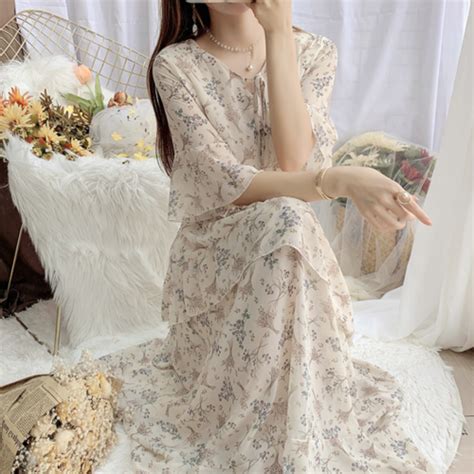 여름신상봄축제 벚꽃 플라워원피스 꽃무늬 라운드넥 리본타이 플라워블라우스 퍼프소매 하이웨스트 쉬폰 언발런스 캉캉롱스커트 쉬폰원피스 꽃놀이룩데이트룩나들이룩30대여성의류