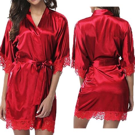 2020 Yt 103 Sexy Lingerie Plus Size Satin Lace Kimono Sleepwear Robe