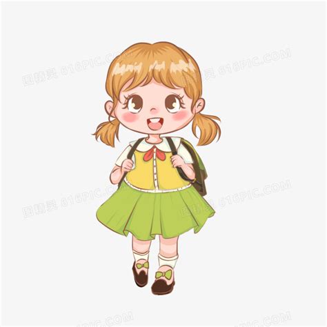 手绘一个卡通可爱小女孩上学元素图片免费下载 PNG素材 编号z2ri3x29d 图精灵