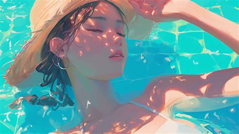 Summer Anime Girl Pool Desktop Wallpaper Summer Wallpaper 4k