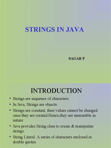 Strings In Java Sagar P Pdf String Computer Science Programming