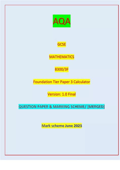Aqa Aqa Gcse Mathematics 8300 3f Foundation Tier Paper 3 Calculator Version 1 0 Final