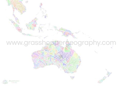 The Southwest Pacific River Basin Map Rainbow On White Fine Art P