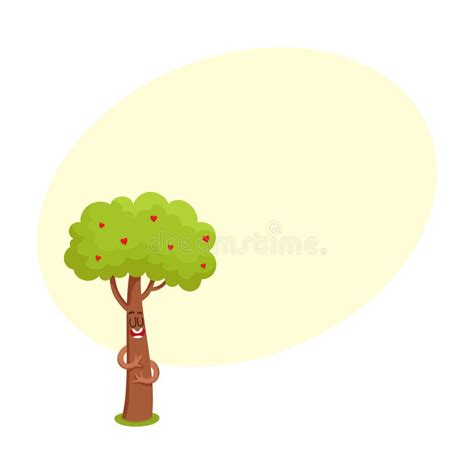 Funny Tree Character Hugging Heart In Leaves Symbol Of Love Stock