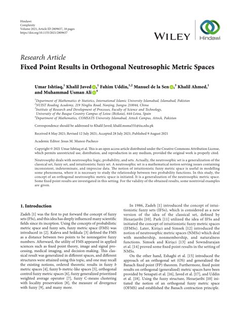 Pdf Fixed Point Results In Orthogonal Neutrosophic Metric Spaces