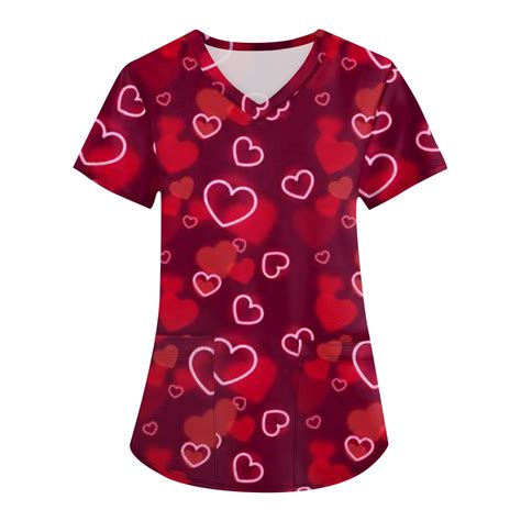 Adssdq Womens Valentines Day Scrubs Top Cute Love Heart Print Nurse