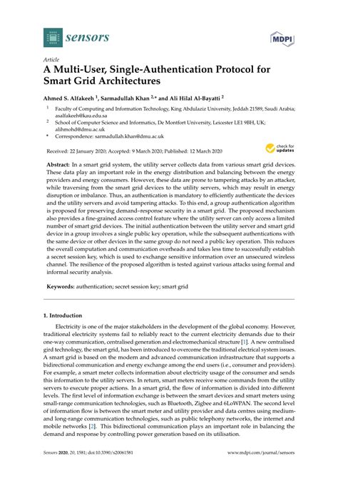 Pdf A Multi User Single Authentication Protocol For Smart Grid