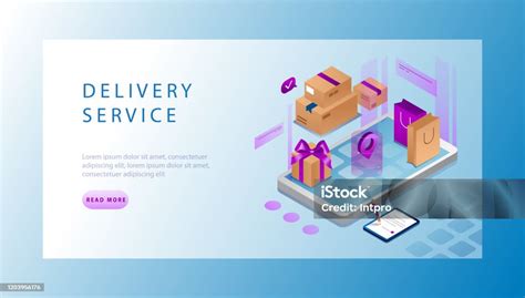 아이소메트릭 물류 및 배송 서비스 랜딩 페이지 개념 택배 우편 및 사무실 앱과 함께 큰 스마트 폰 소포 벡터 일러스트레이션 24에 대한 스톡 벡터 아트 및 기타 이미지