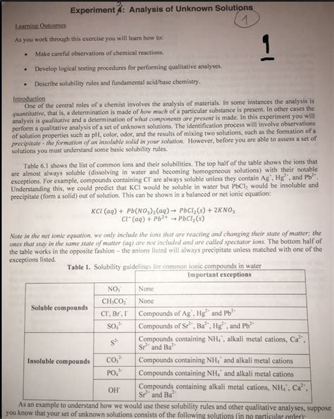 Solved Experiment Analysis Of Unknown Solutions Le Arning