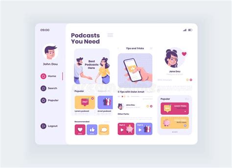 Podcasts You Need Tablet Interface Vector Template Stock Vector Illustration Of Layout Design
